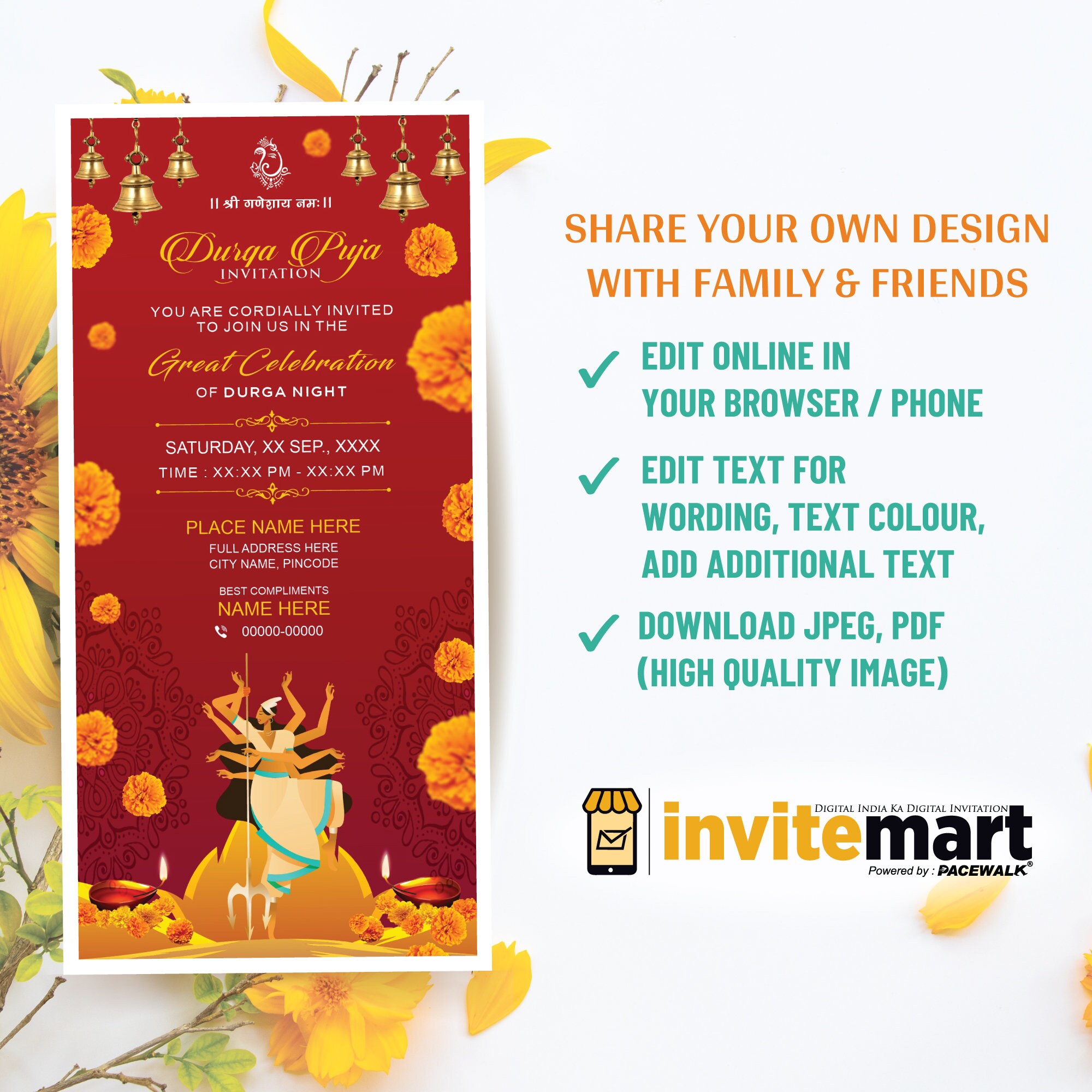 Online Durga Puja Invitation Card | Mata Ki Pooja Invitation Card ...