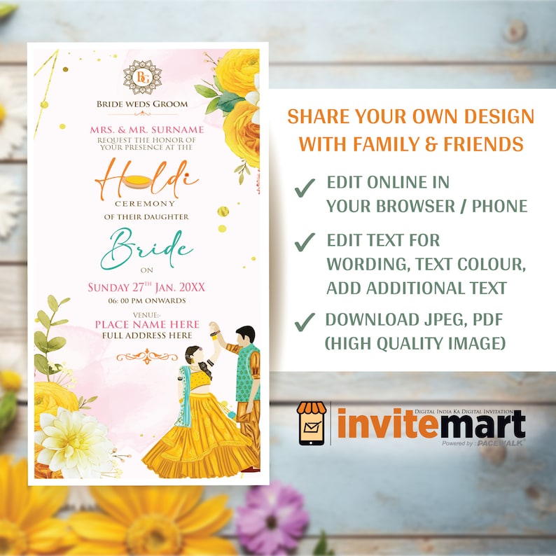 Digital Haldi Invitation, Haldi Ceremony Invitation, Electronic Haldi ...