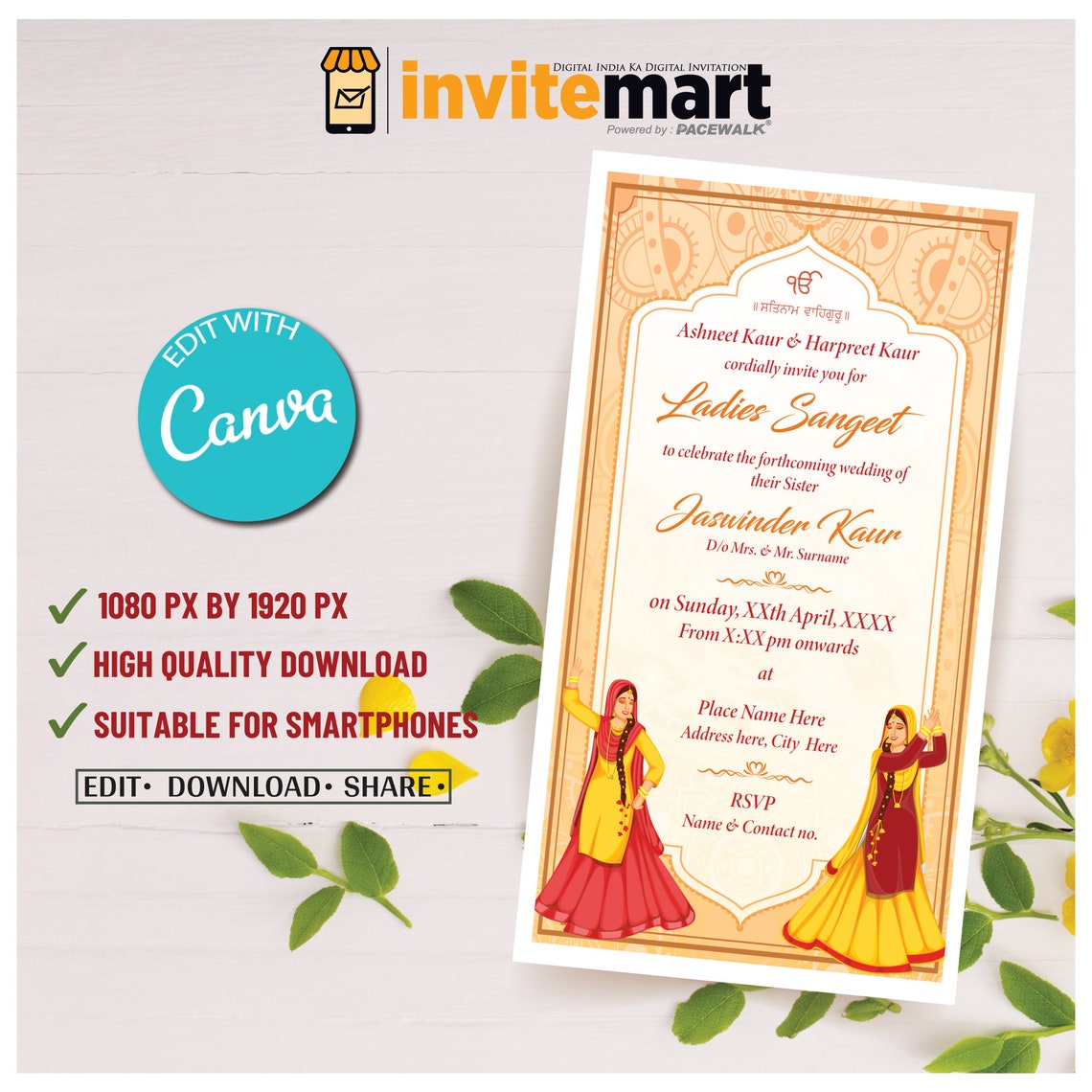 Cute Sangeet Wedding Invitation Template, Sangeet Party Invite Card ...