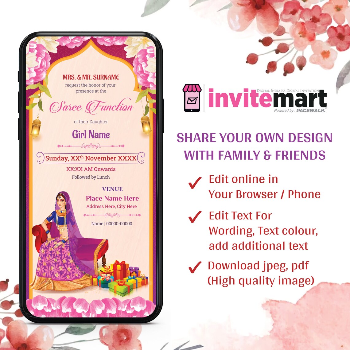 Buy Saree Function Invitation | Half Saree Function Invitation ...