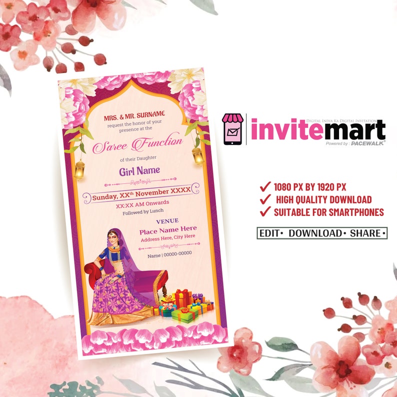 Buy Saree Function Invitation | Half Saree Function Invitation ...