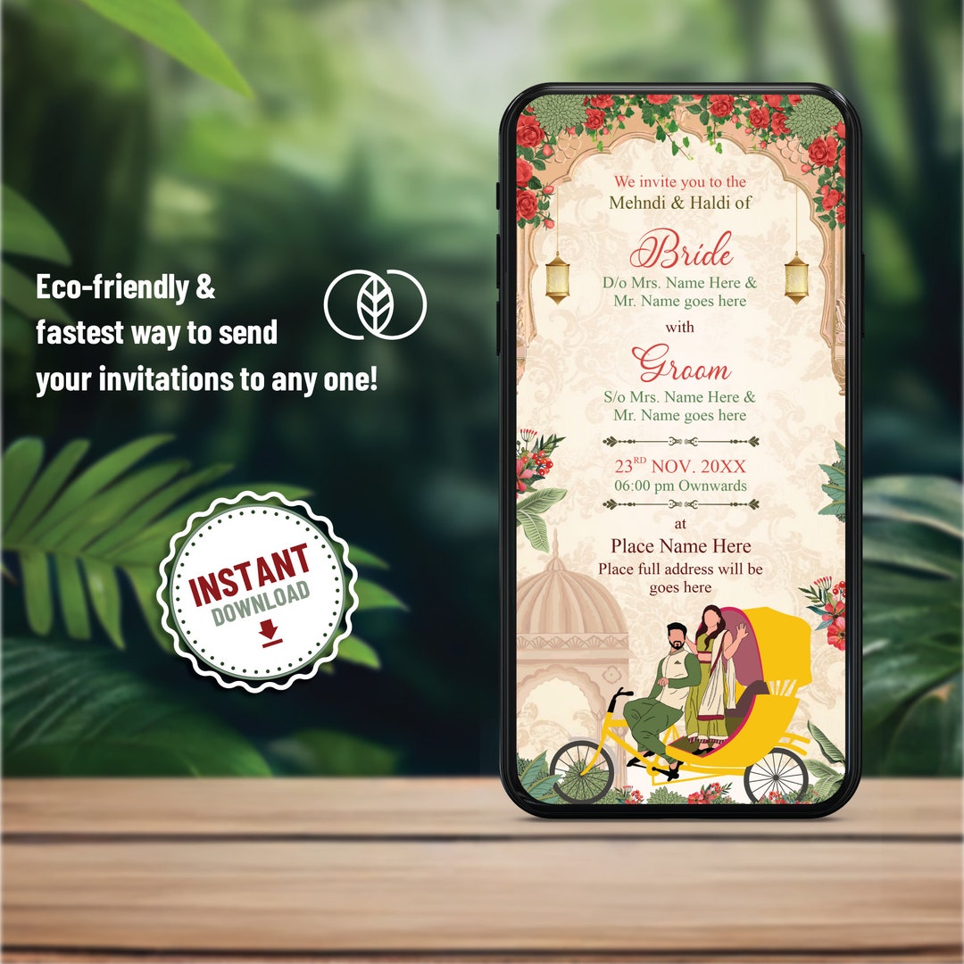 Floral Mehndi & Haldi Invitation, Haldi Invite Card, Mehendi Ceremony ...