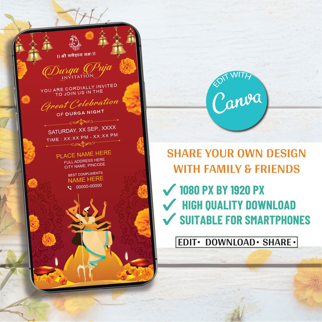 Online Durga Puja Invitation Card | Mata Ki Pooja Invitation Card ...