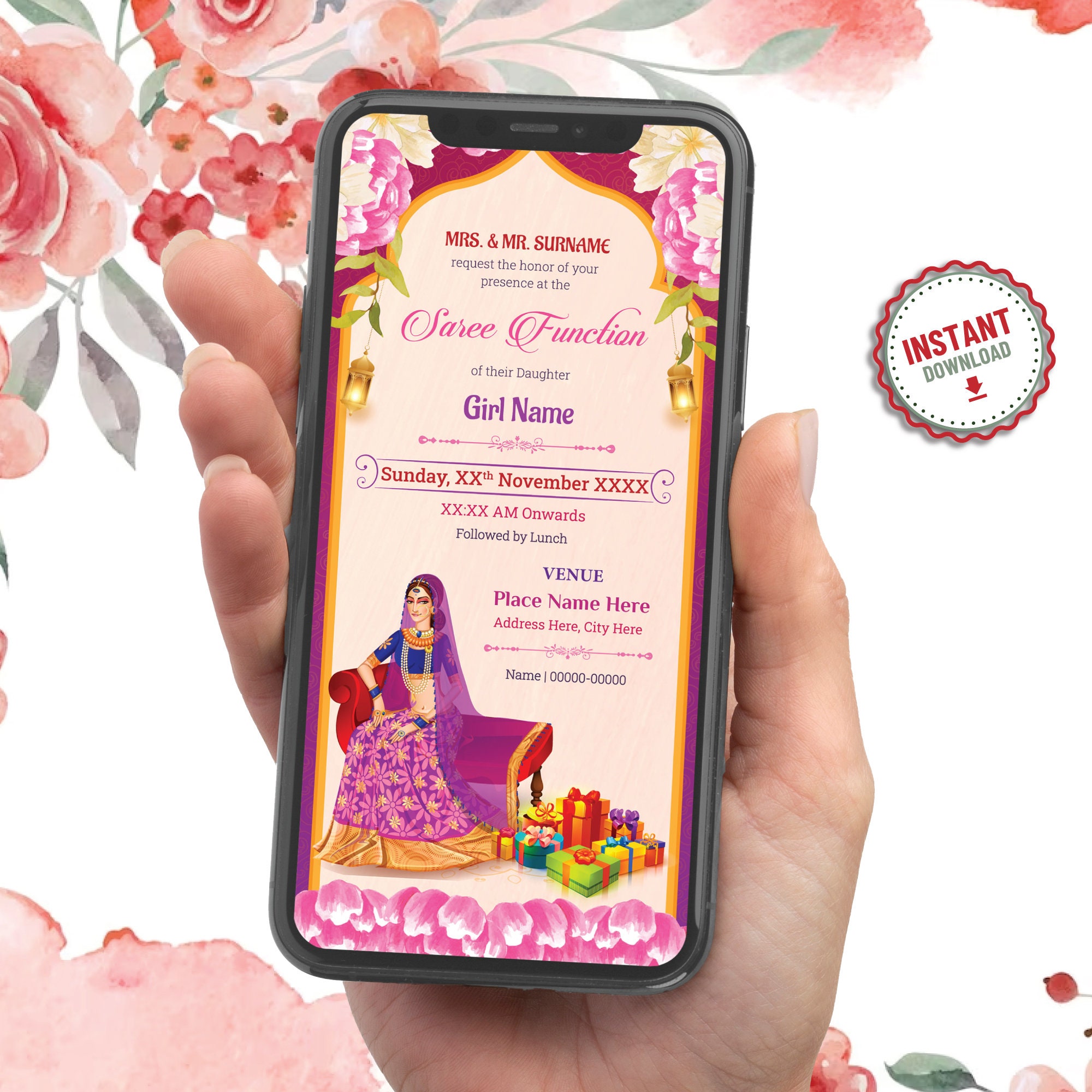 Saree Function Invitation | Half Saree Function Invitation | Digital ...
