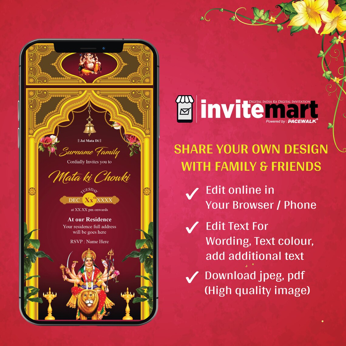 Buy Custom Mata Ki Chowki Invitation Card | Mata Ki Chowki Invitation ...