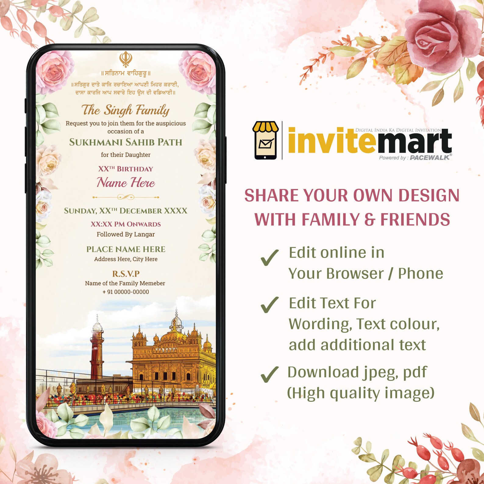Sri Sukhmani Sahib Path Invite Invitation Card Template for - Etsy
