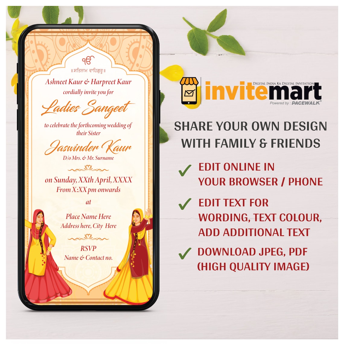 Buy Cute Sangeet Wedding Invitation Template, Sangeet Party Invite Card ...