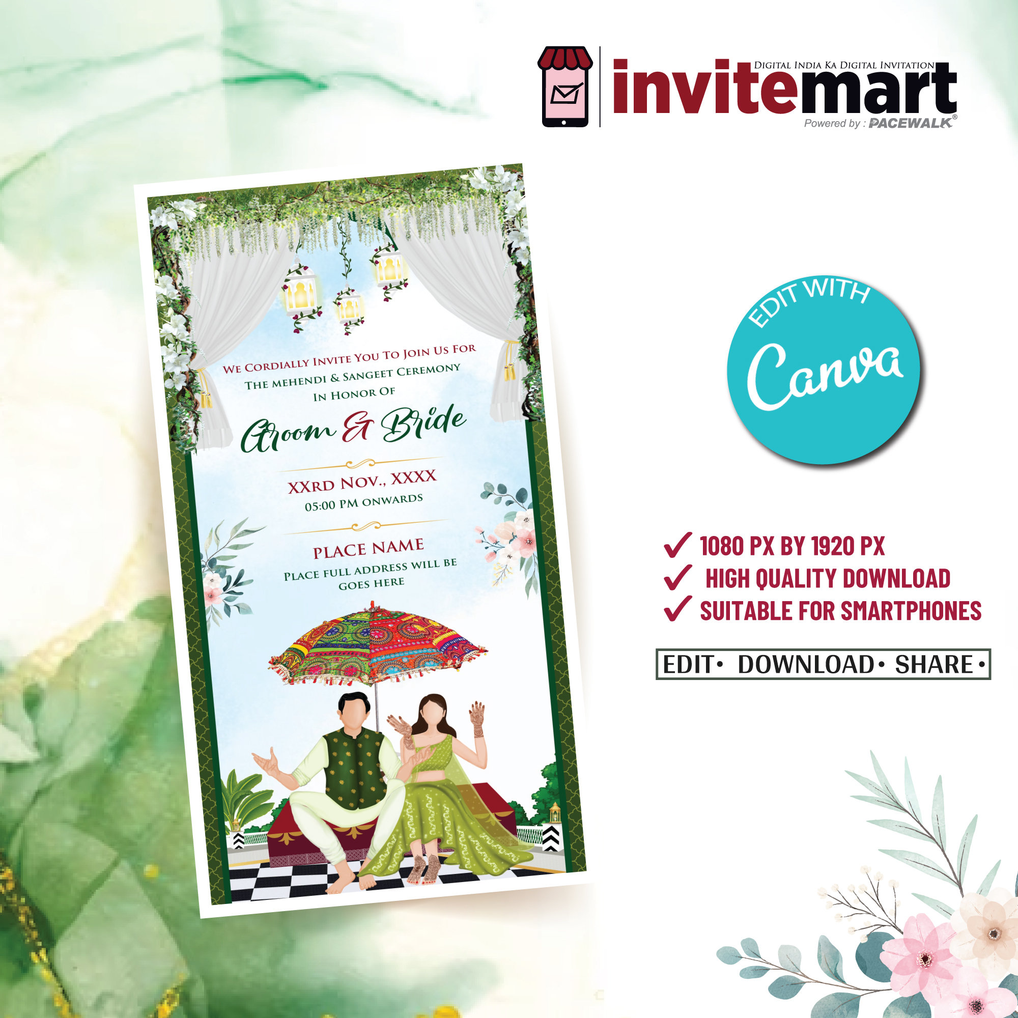 Mehndi and Sangeet Invitation | Sangeet and Mehndi Invitation | Mehendi ...