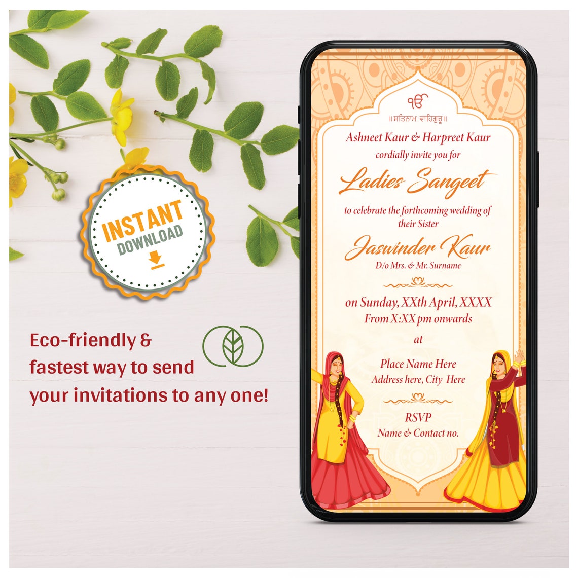 Buy Cute Sangeet Wedding Invitation Template, Sangeet Party Invite Card ...