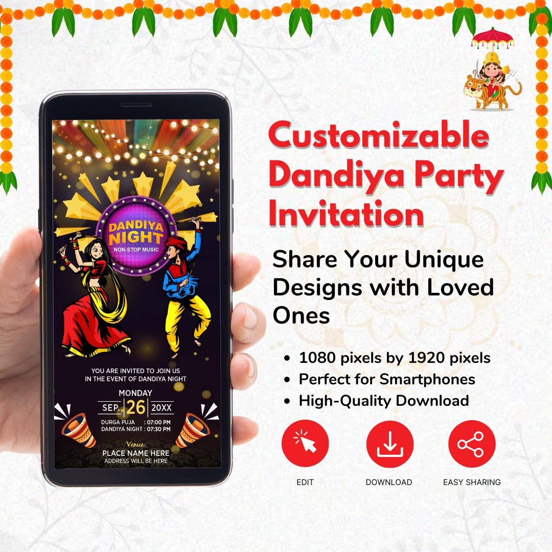 Dandiya Party Invitation Card Design Digital Dandiya Raas Invitation ...