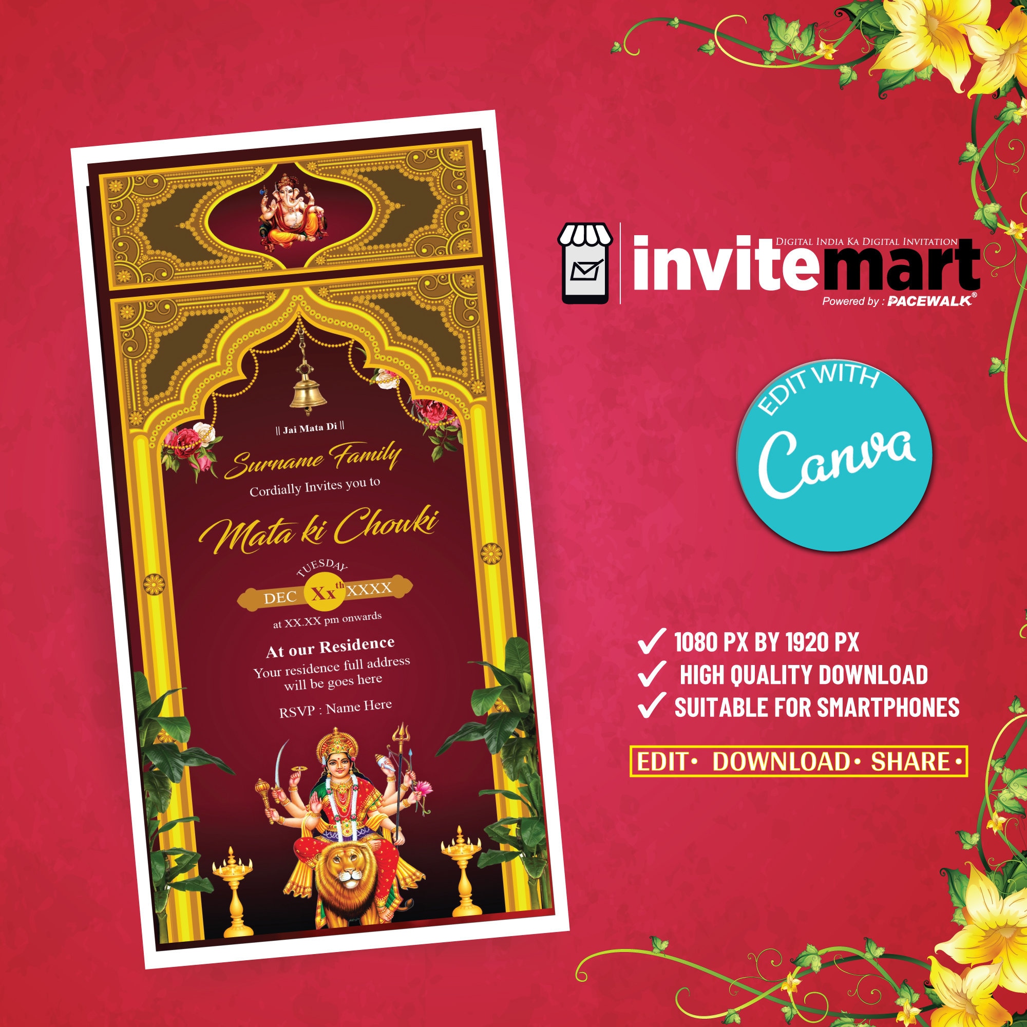 Buy Custom Mata Ki Chowki Invitation Card | Mata Ki Chowki Invitation ...