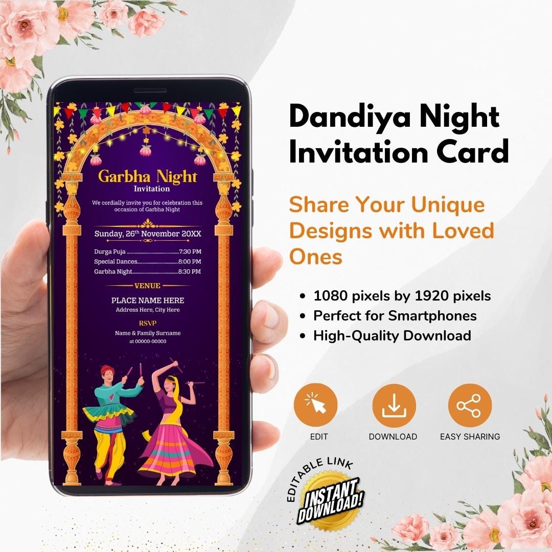 Dandiya Night Invitation Card | Navratri Dandiya Party Invite | Dandiya ...