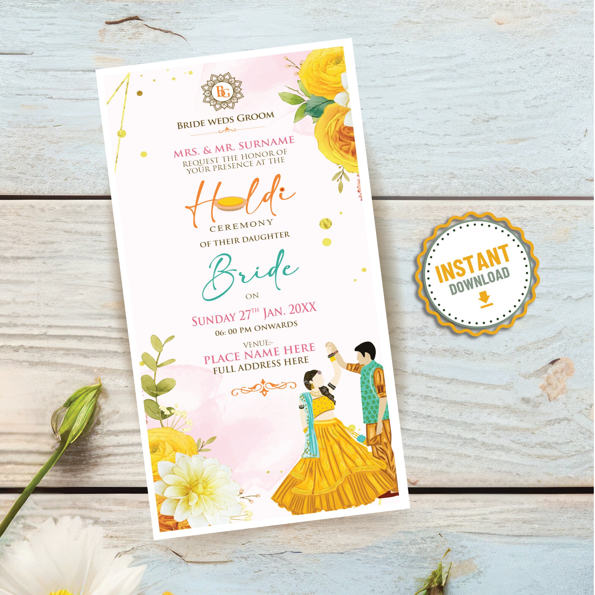Digital Haldi Invitation, Haldi Ceremony Invitation, Electronic Haldi ...