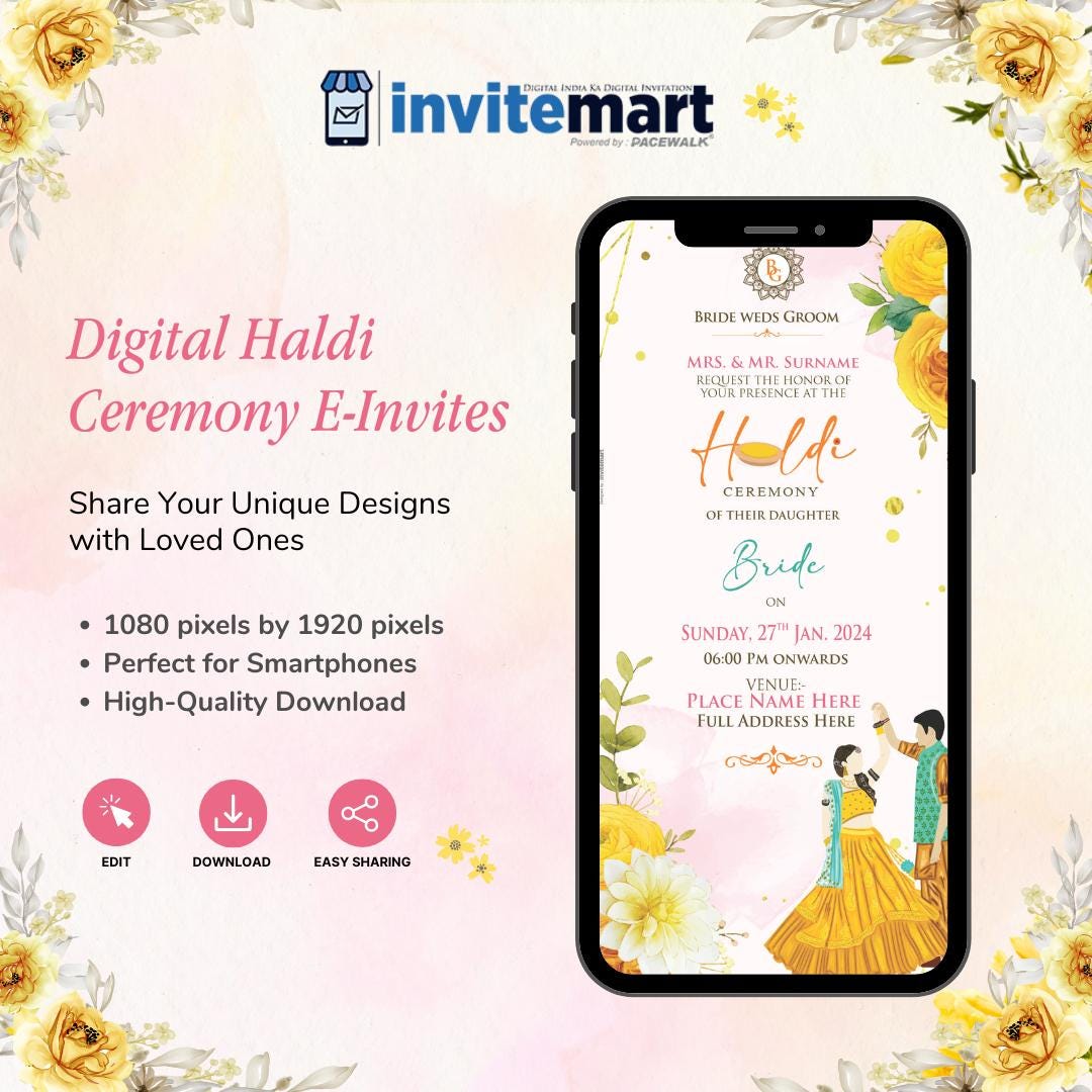 Digital Haldi Invitation, Haldi Ceremony Invitation, Electronic Haldi ...