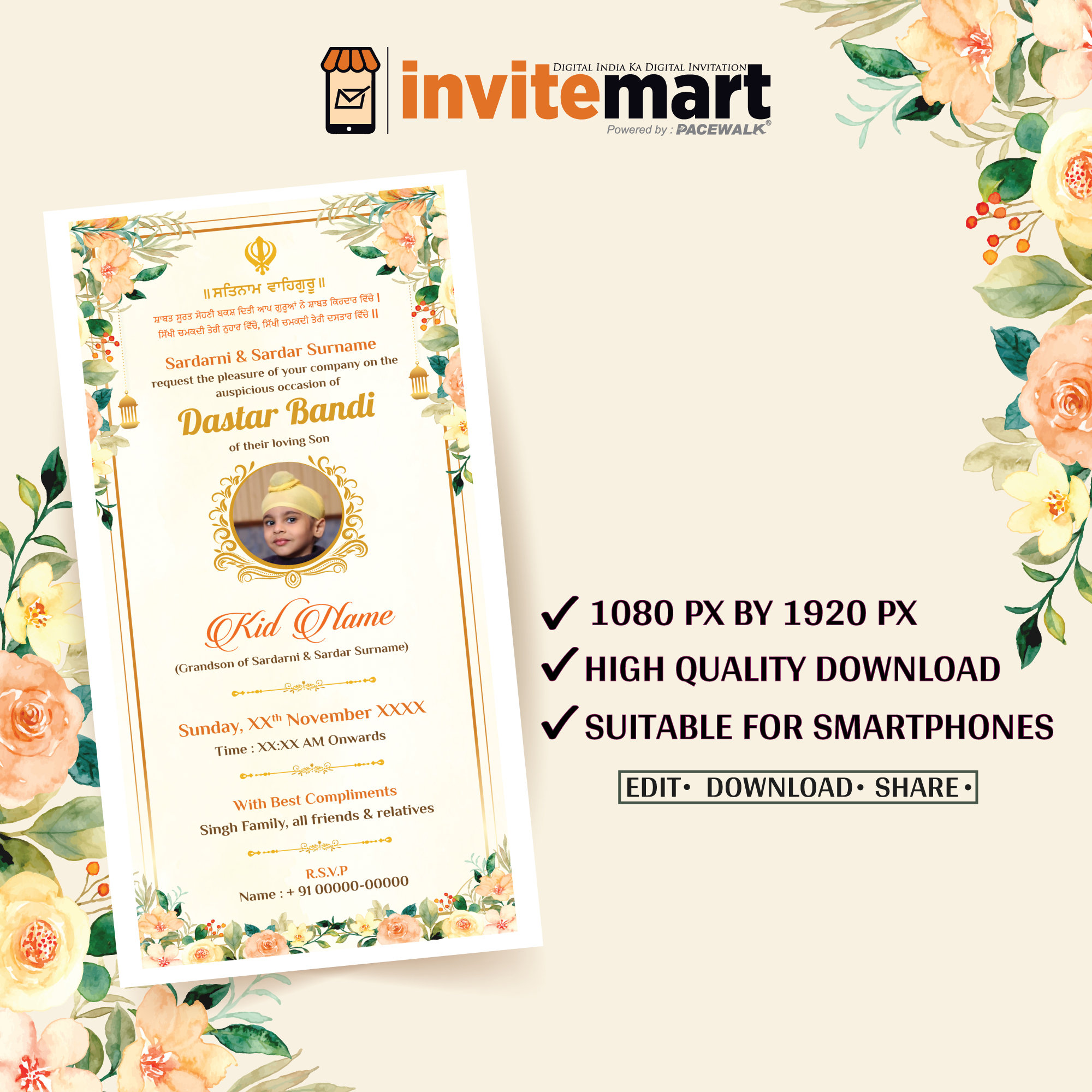 Dastar Bandi Ceremony Invitations | Dastar Bandi Invite Card | Sikh ...