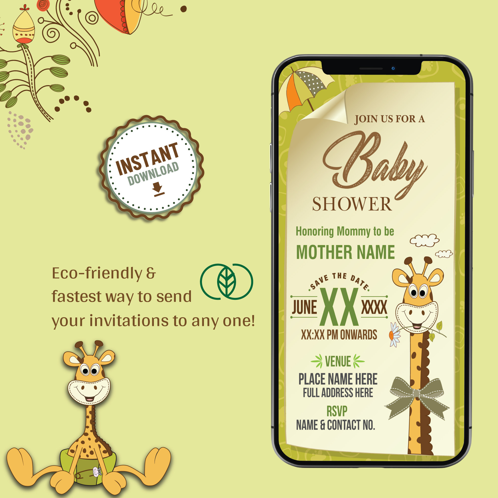 Digital Baby Shower Invitation Card, Customizable Baby Shower Invite ...