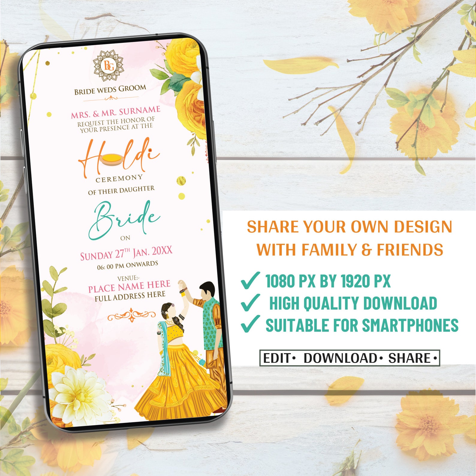 Digital Haldi Invitation, Haldi Ceremony Invitation, Electronic Haldi ...