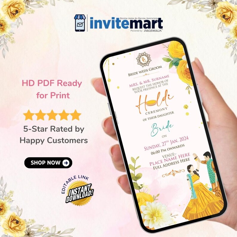 Digital Haldi Invitation, Haldi Ceremony Invitation, Electronic Haldi ...