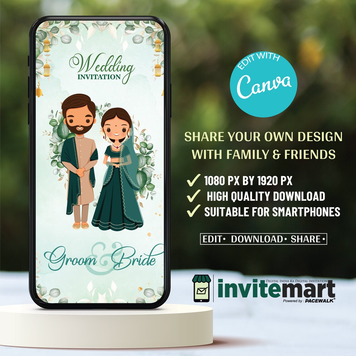 Muslim Cartoon Couple Wedding Invitation, Nikkah Invite, Muslim Wedding ...