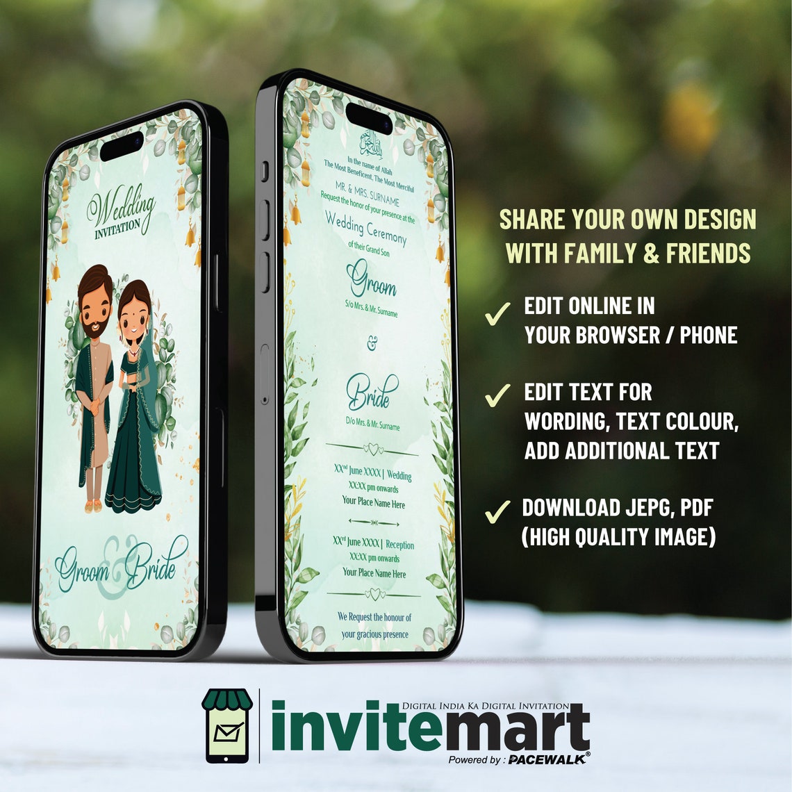 Muslim Cartoon Couple Wedding Invitation, Nikkah Invite, Muslim Wedding ...