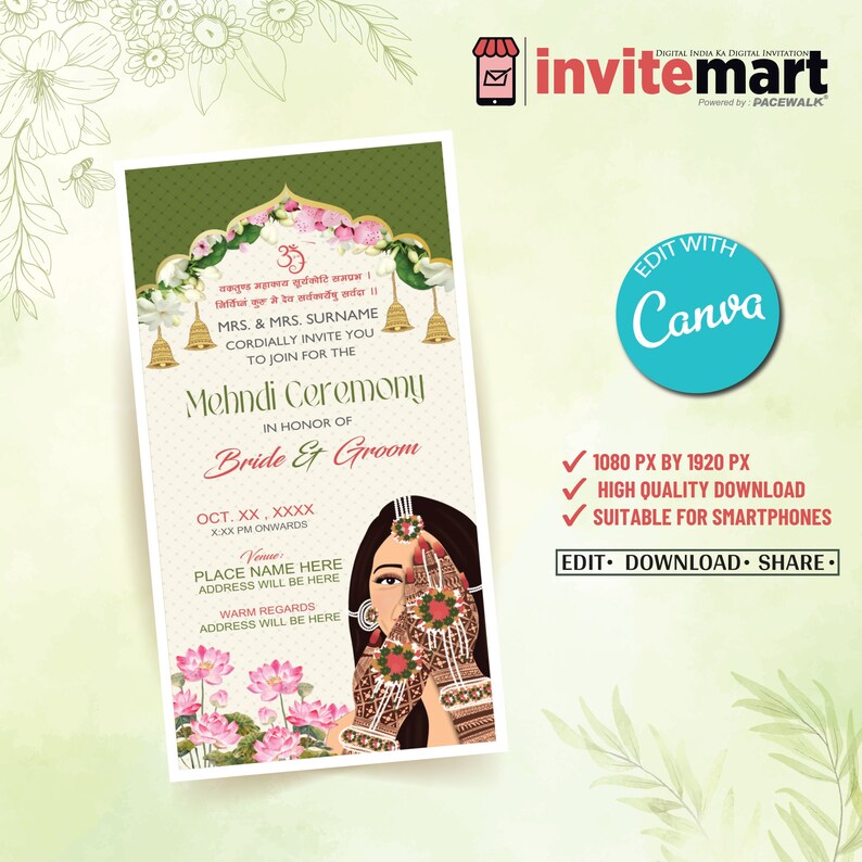 Mehndi Invitation Mehendi Invitation Card Mehndi - Etsy