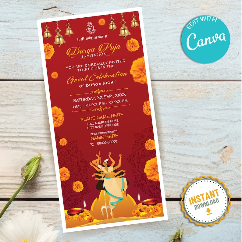 Online Durga Puja Invitation Card | Mata Ki Pooja Invitation Card ...