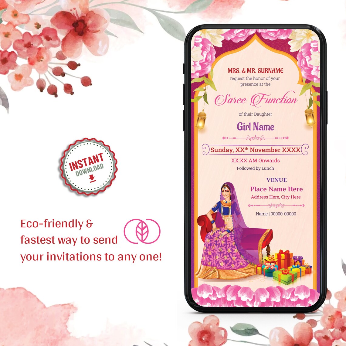 Buy Saree Function Invitation | Half Saree Function Invitation ...
