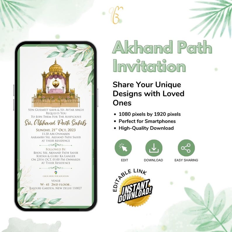 Akhand Path Invites, Sikh Invitations, Sri Akhand Path Invite, Digital ...