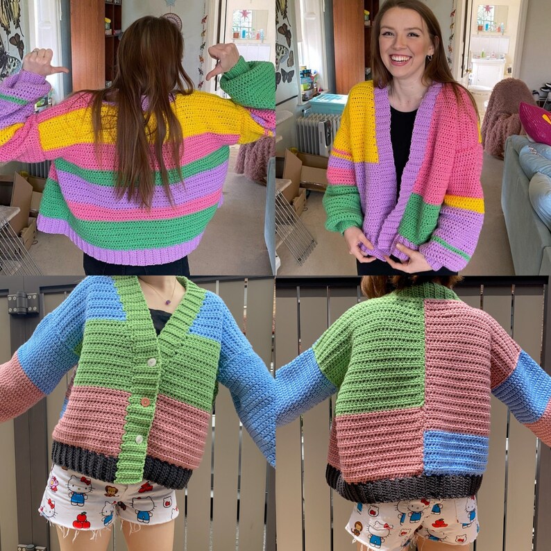 Crochet Colorblock Cardigan Written Pattern - Etsy
