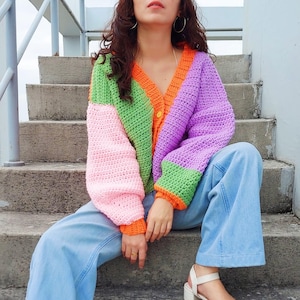 Crochet Colorblock Cardigan Written Crochet Pattern - Beginner-friendly ...