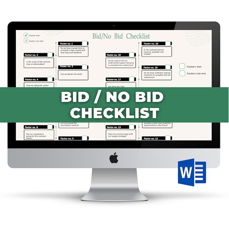Bid or No Bid Checklist for Bid Tender Submissions | Document Worksheet ...