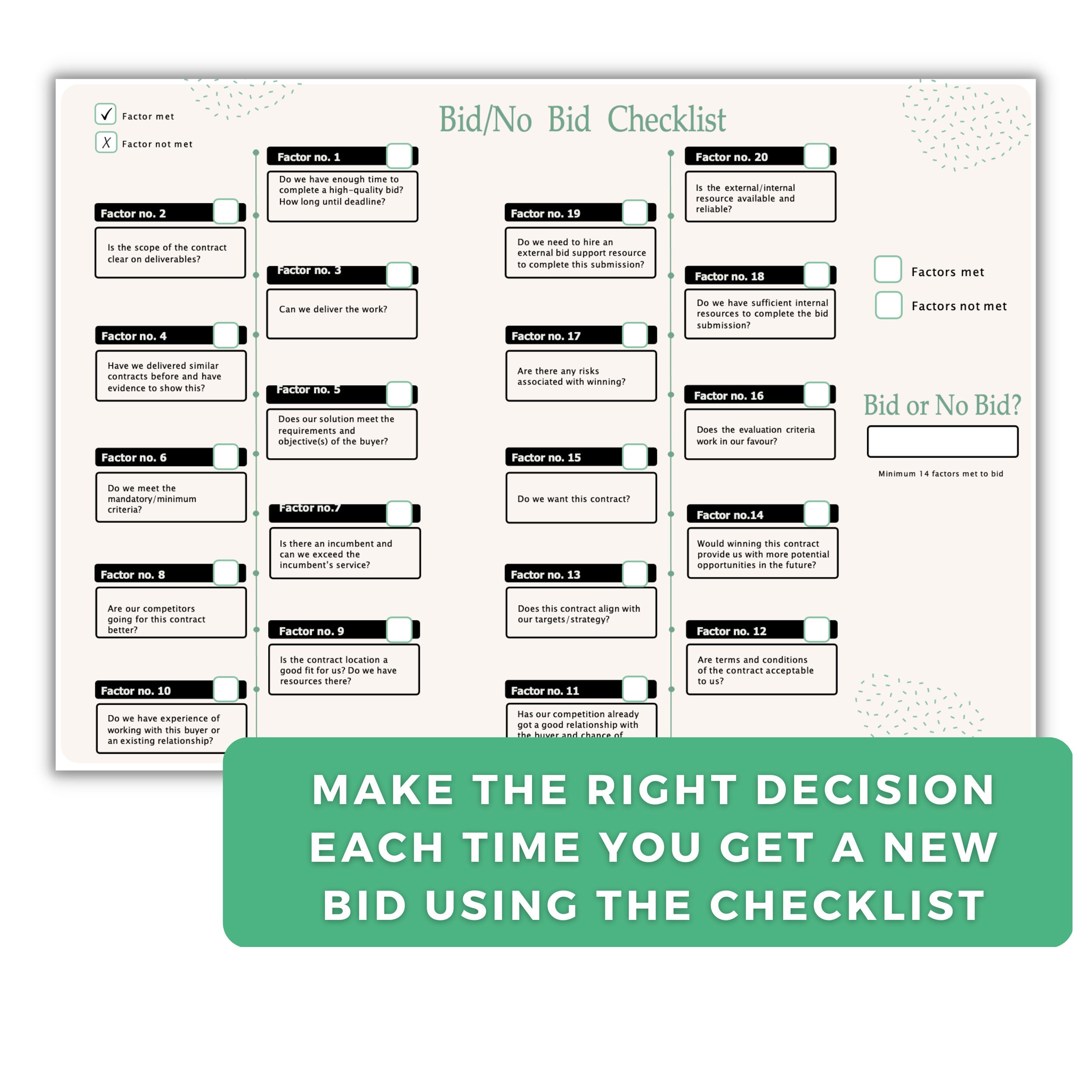Bid or No Bid Checklist for Bid Tender Submissions | Document Worksheet ...