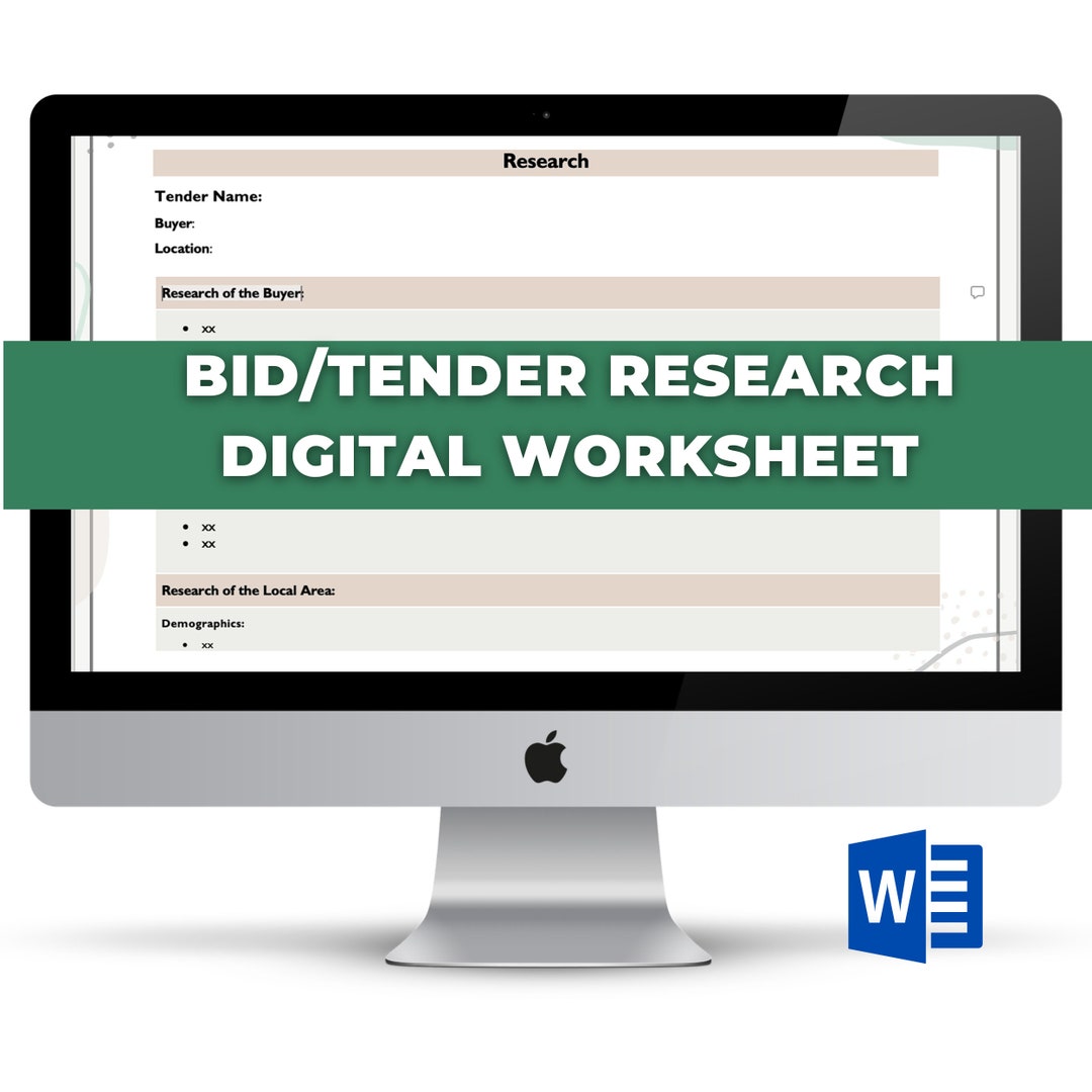 Bid Tender Research Worksheet Template Digital Download MS Word | Bids ...