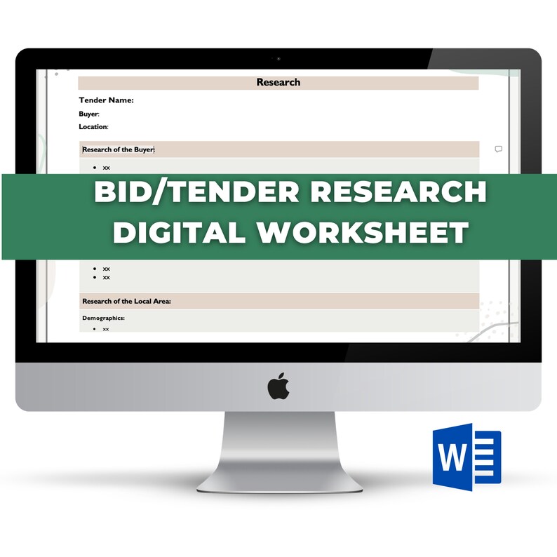 Bid Tender Research Worksheet Template Digital Download MS Word | Bids ...