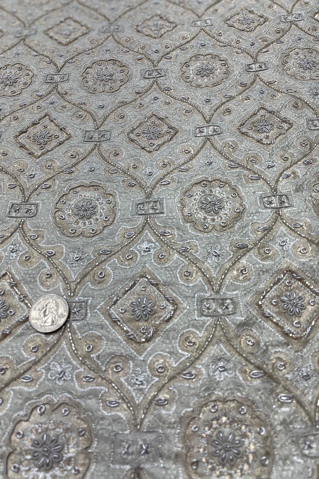 Light Silver Beads on Beige Faint Gold - Etsy