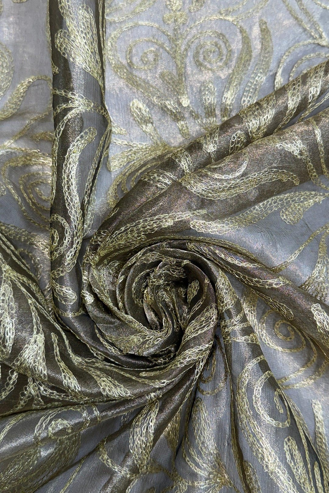 Golden Black Organza With Gold Thread Tissue Metallic Embroidery - Etsy