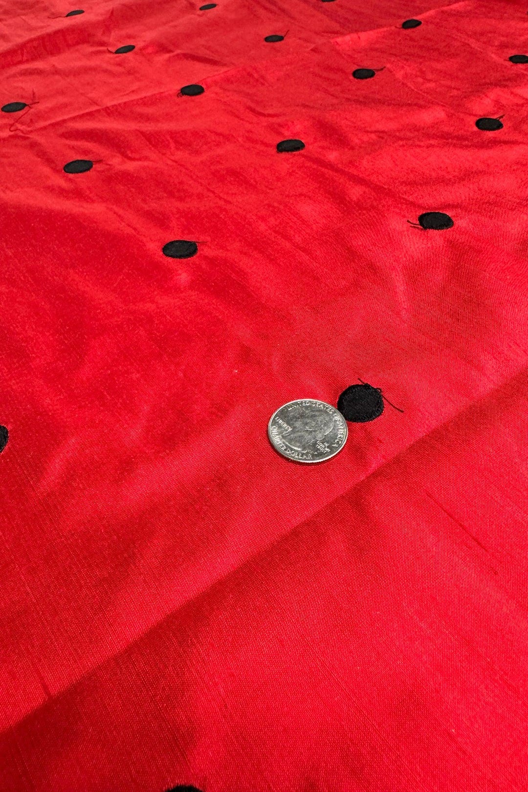 Black Dots on Red Shantung Embroidered Dupioni Silk - Etsy