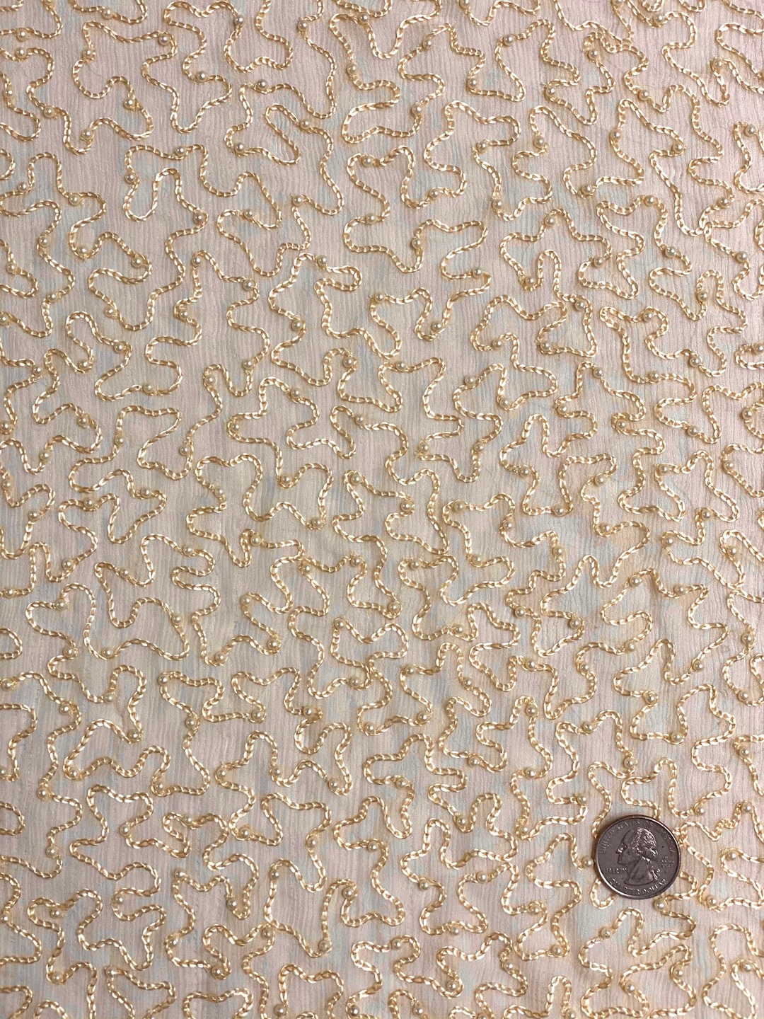 Cream Sequin & Beads on Chiffon JEC-070-1 Fabric - Etsy