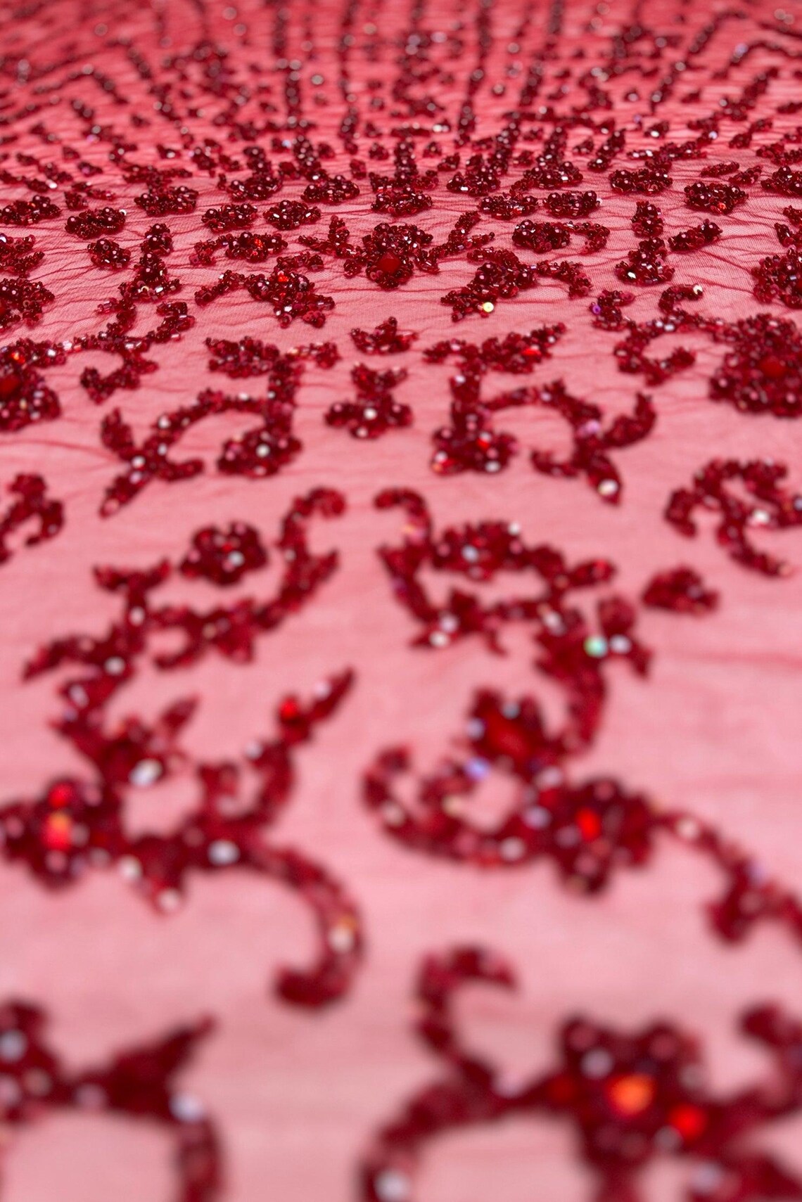 Red Beading on Red Tulle Embroidery - Etsy