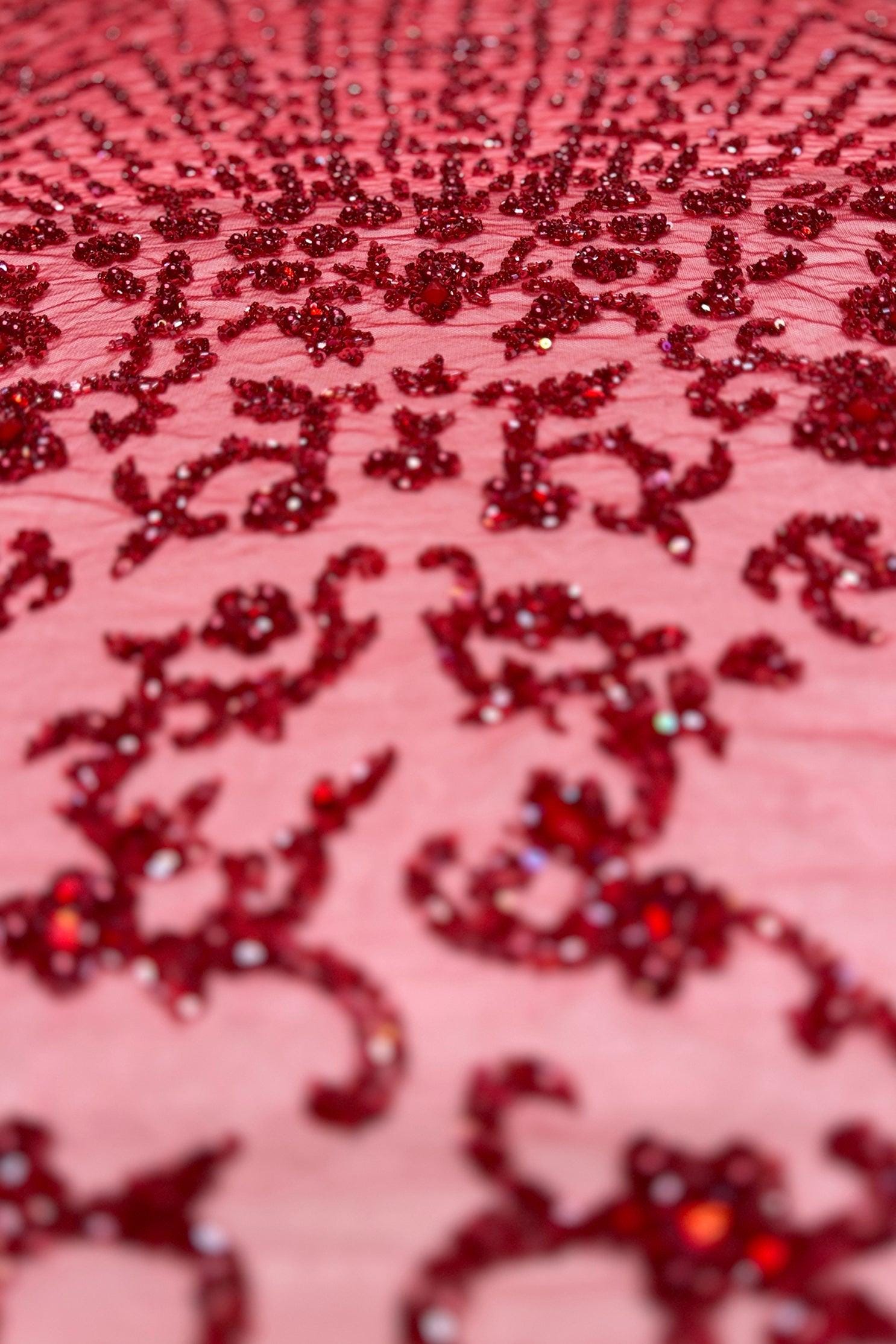 Red Beading on Red Tulle Embroidery - Etsy