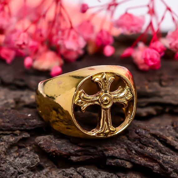 Brass Cross Ring Vintage Cross Ring Statement Ring Jesus - Etsy