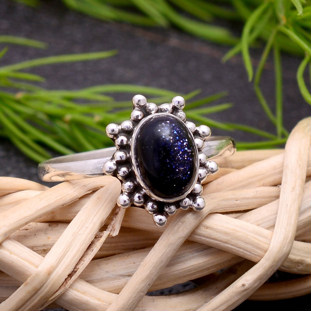 Sparkingly Blue Galaxy Sun Sitara Stone | Sterling Silver Womens Ring ...