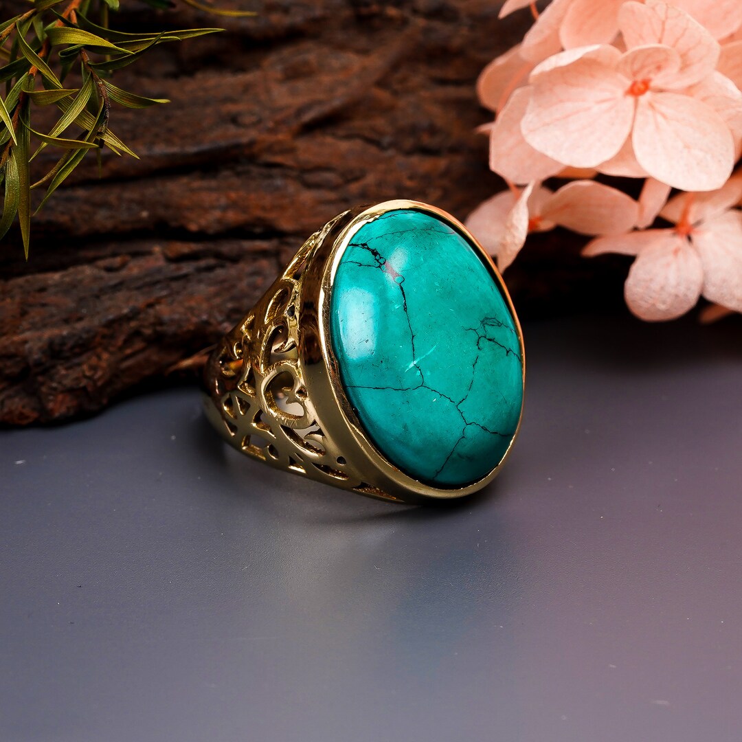 Natural Turquoise Handmade Ring Turquoise Brass Ring Statement Ring ...