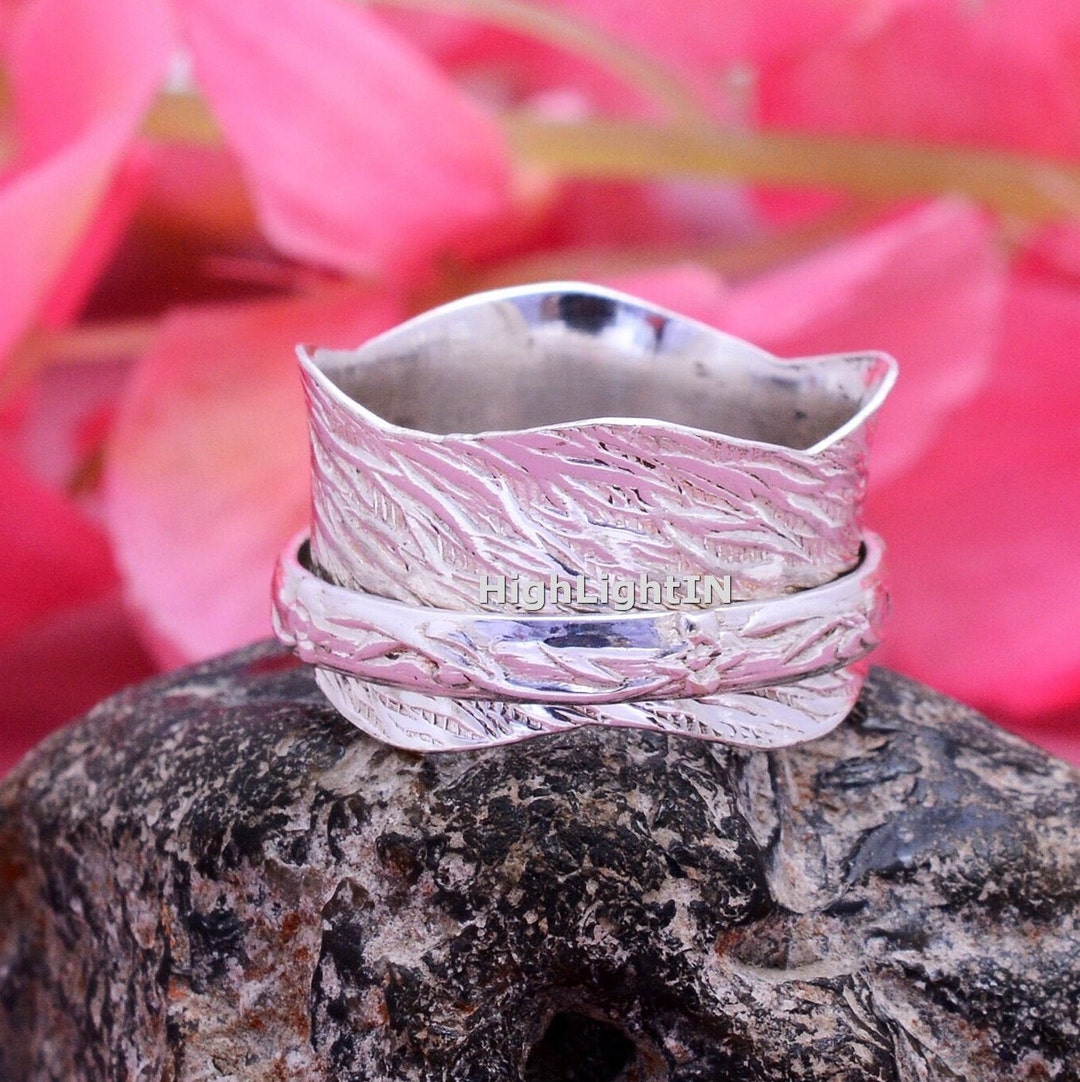 Wide Band Thumb Ring | 925 Sterling Silver Spinner Ring | Silver Fidget ...
