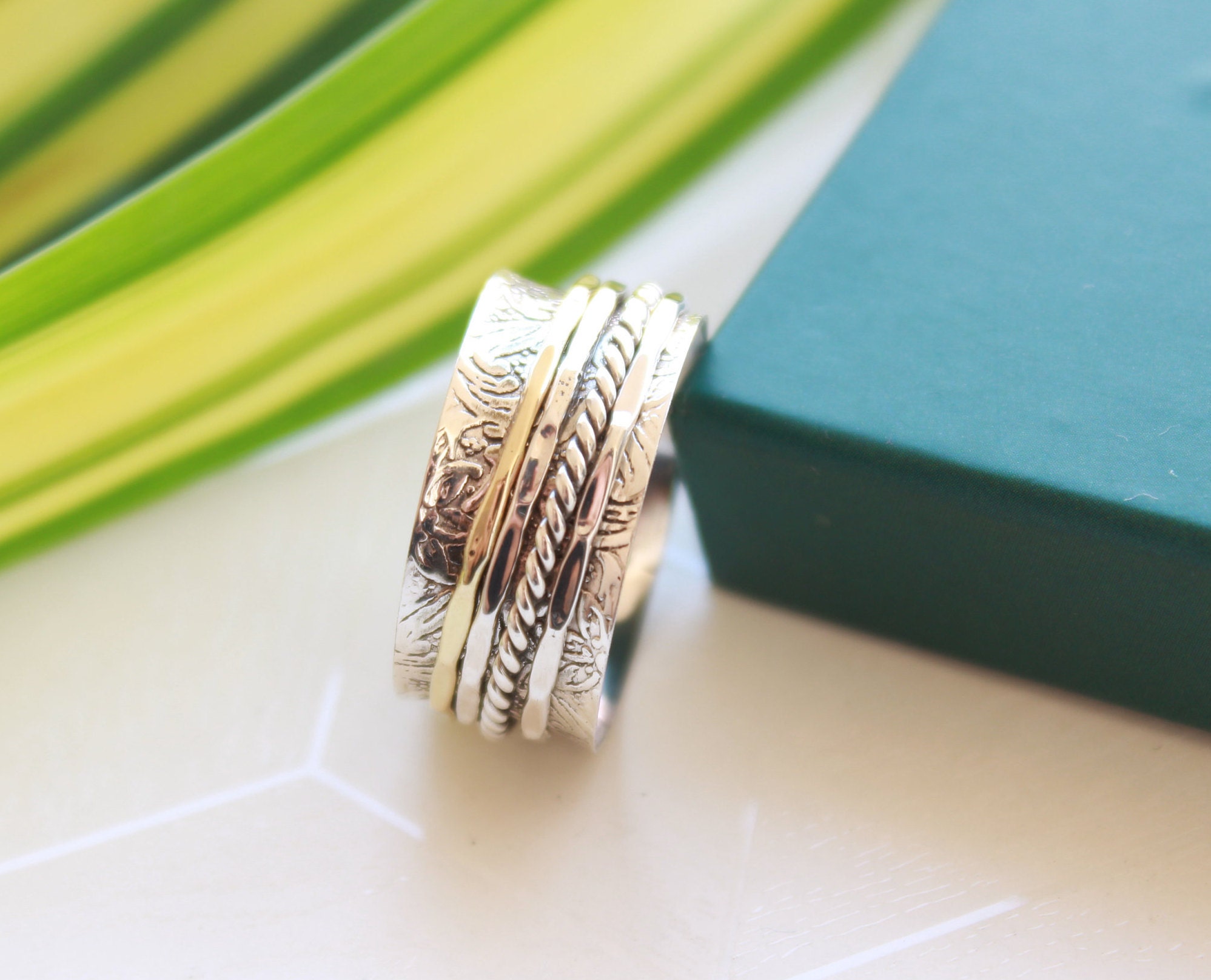 Wide Band Thumb Ring Silver Spinner Ring Silver Fidget | Etsy