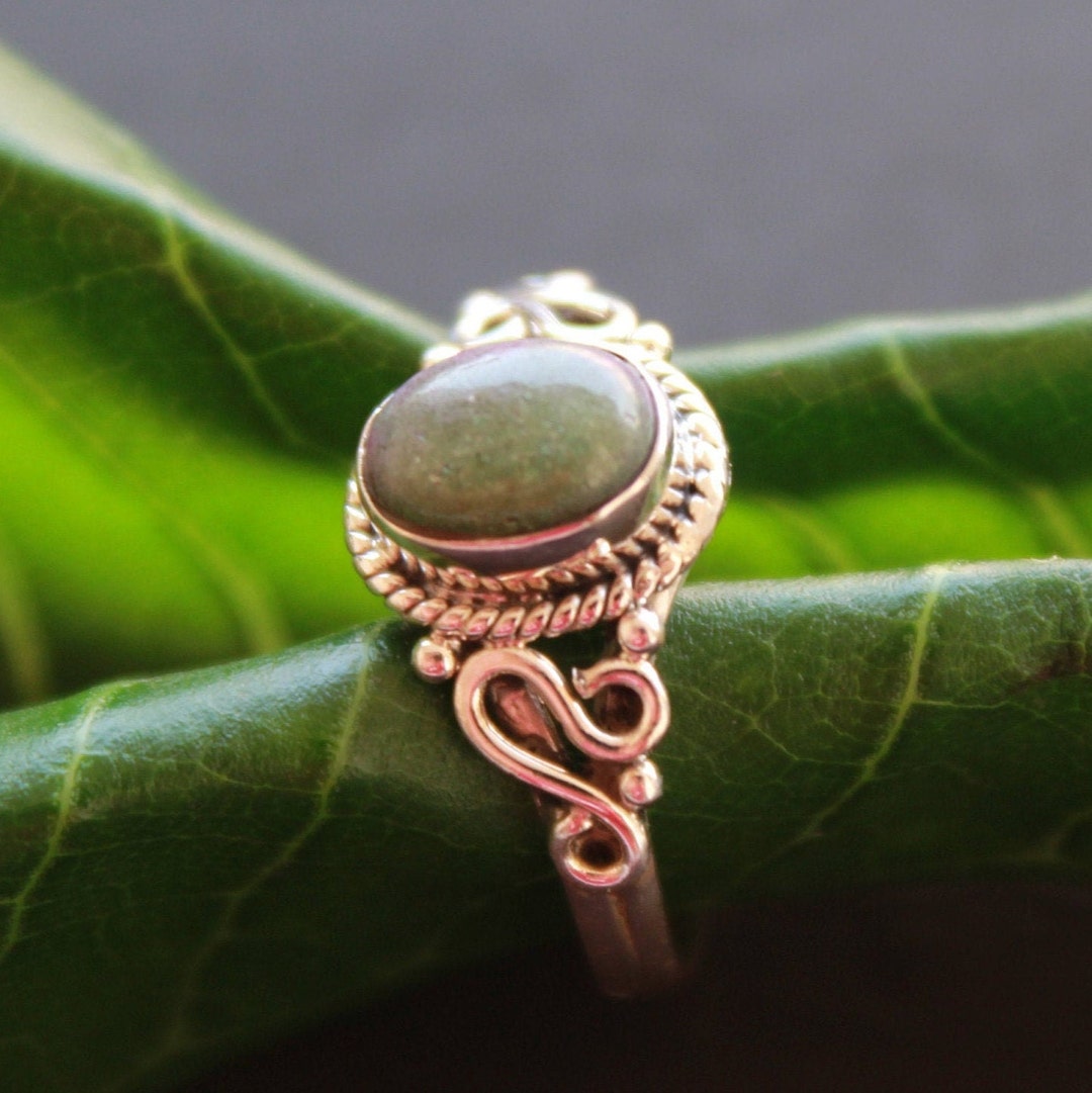 925 Sterling Silver Ring | Green Agate Gemstone Ring | Boho Statement ...