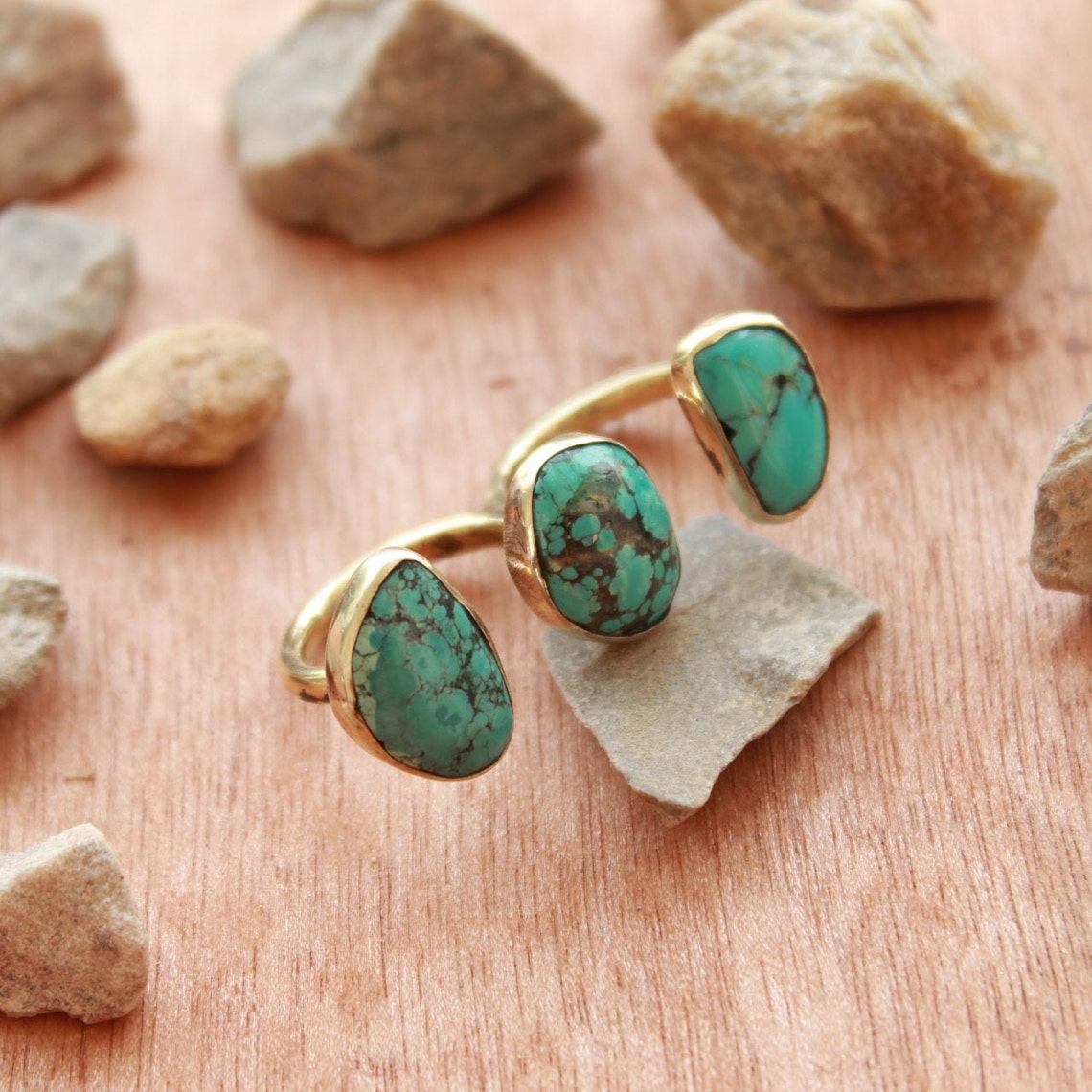 Raw Genuine Turquoise Brass Ring Natural Turquoise Brass | Etsy