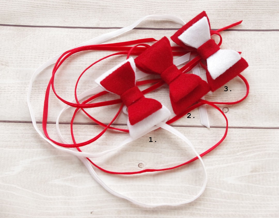 Red and White Hair Bow, Tie Back Bow Headband, Christmas Bow Headband ...
