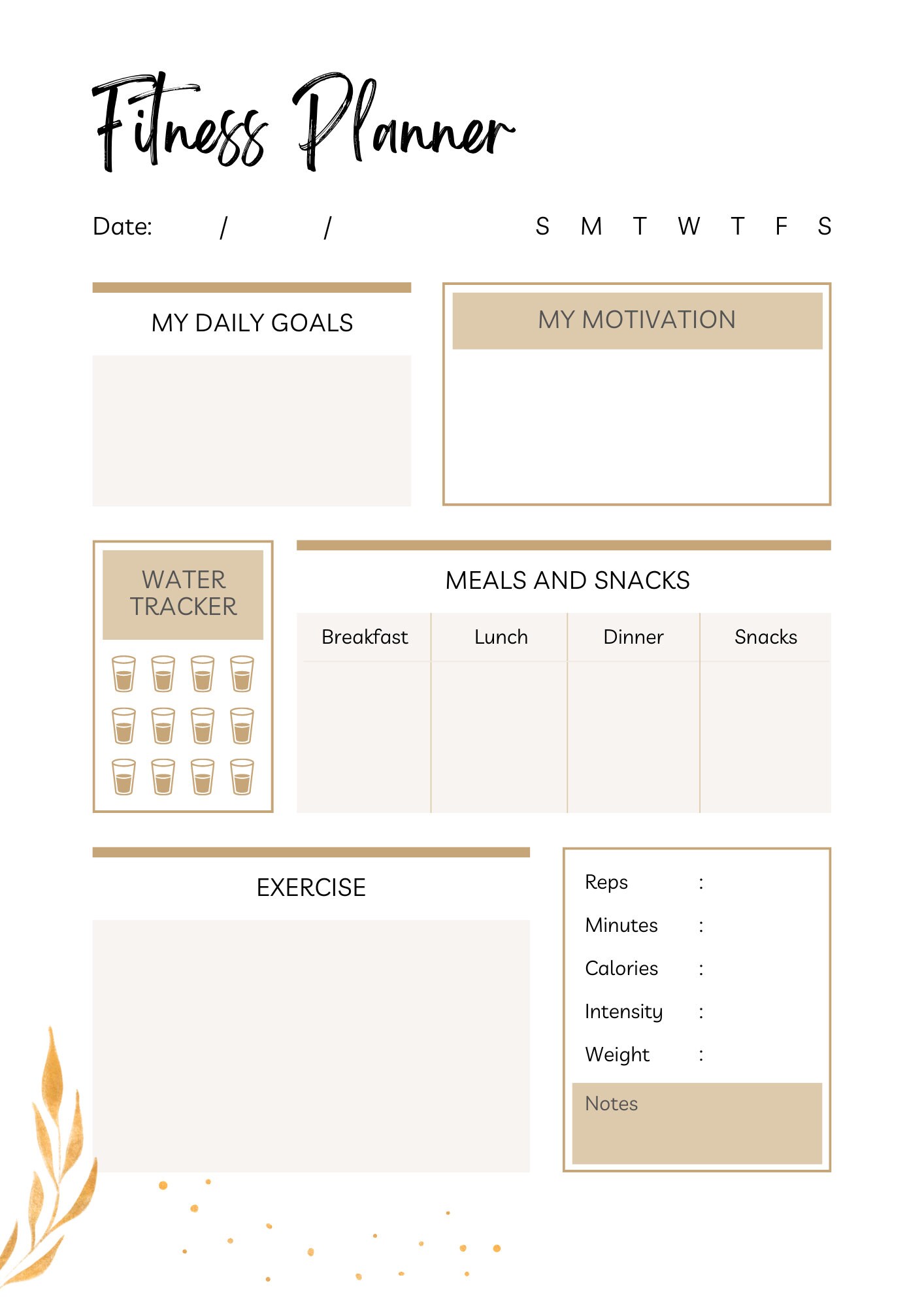 Printable Fitness Planner Fitness Goal Fitness Tracker Goal Tracker ...