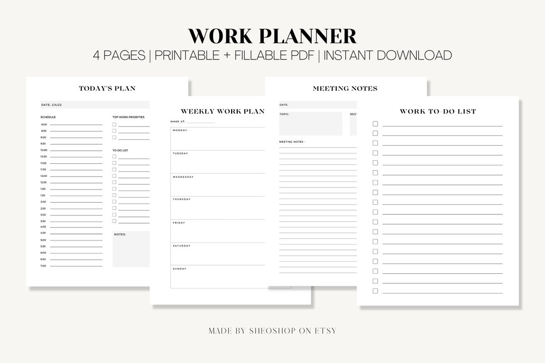 Work From Home Planner Daily Work Planner Work Day Schedule Business ...